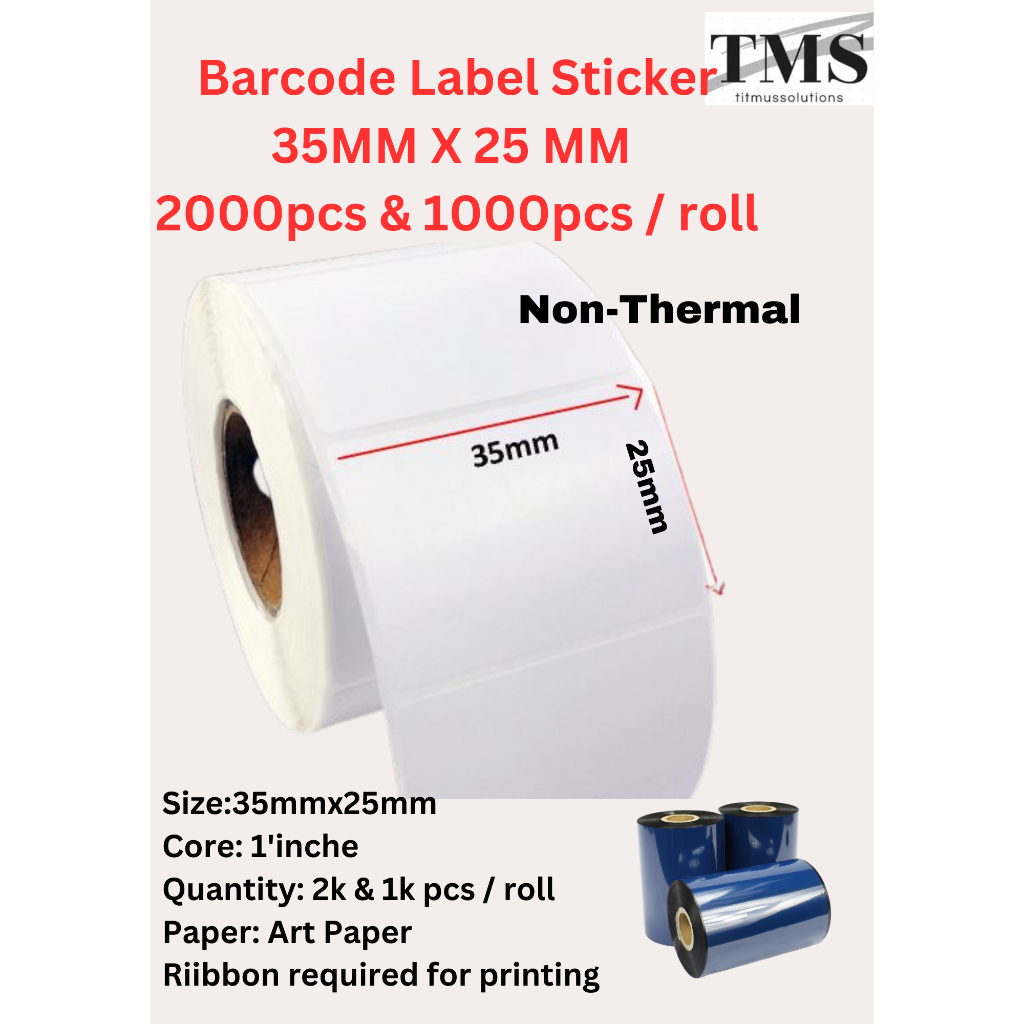 Barcode Label/Barcode Sticker 35mmx25mm (1000pcs/roll or 2000pcs/roll ...