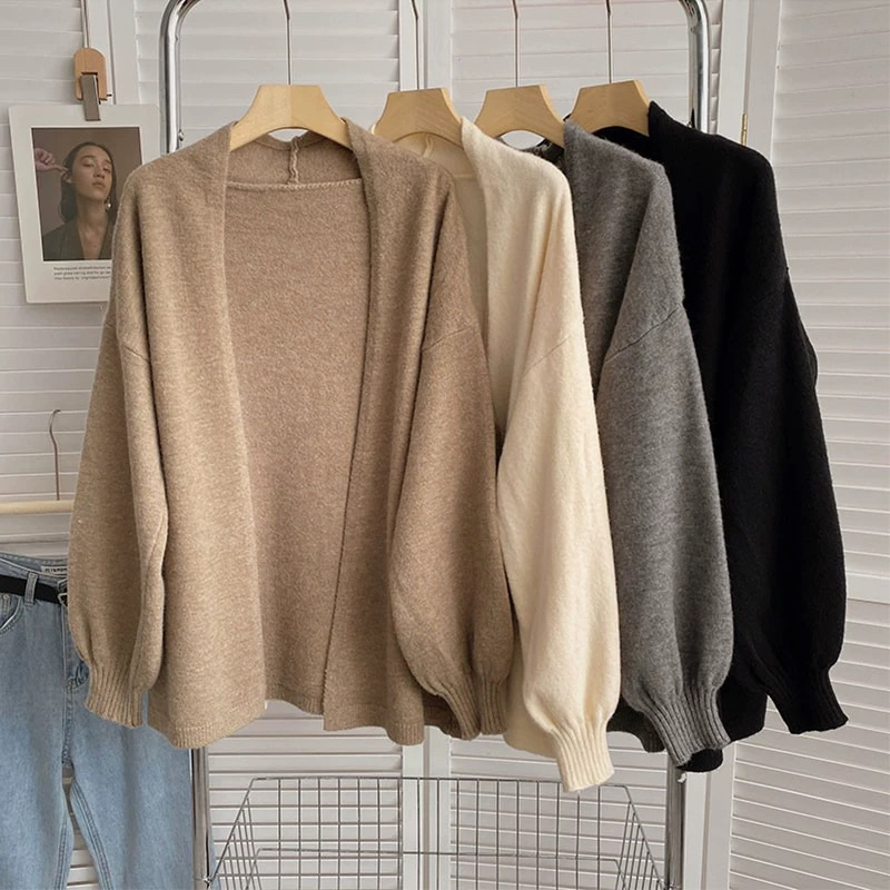 Casual Plain Long Sleeve Loose Buttonless Vintage Sweater Knitted ...