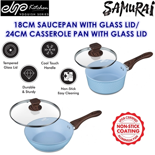EURO UNO 24cm CASSEROLE PAN WITH GLASS LID EUCW-241G/ 18cm SAUCE PAN ...