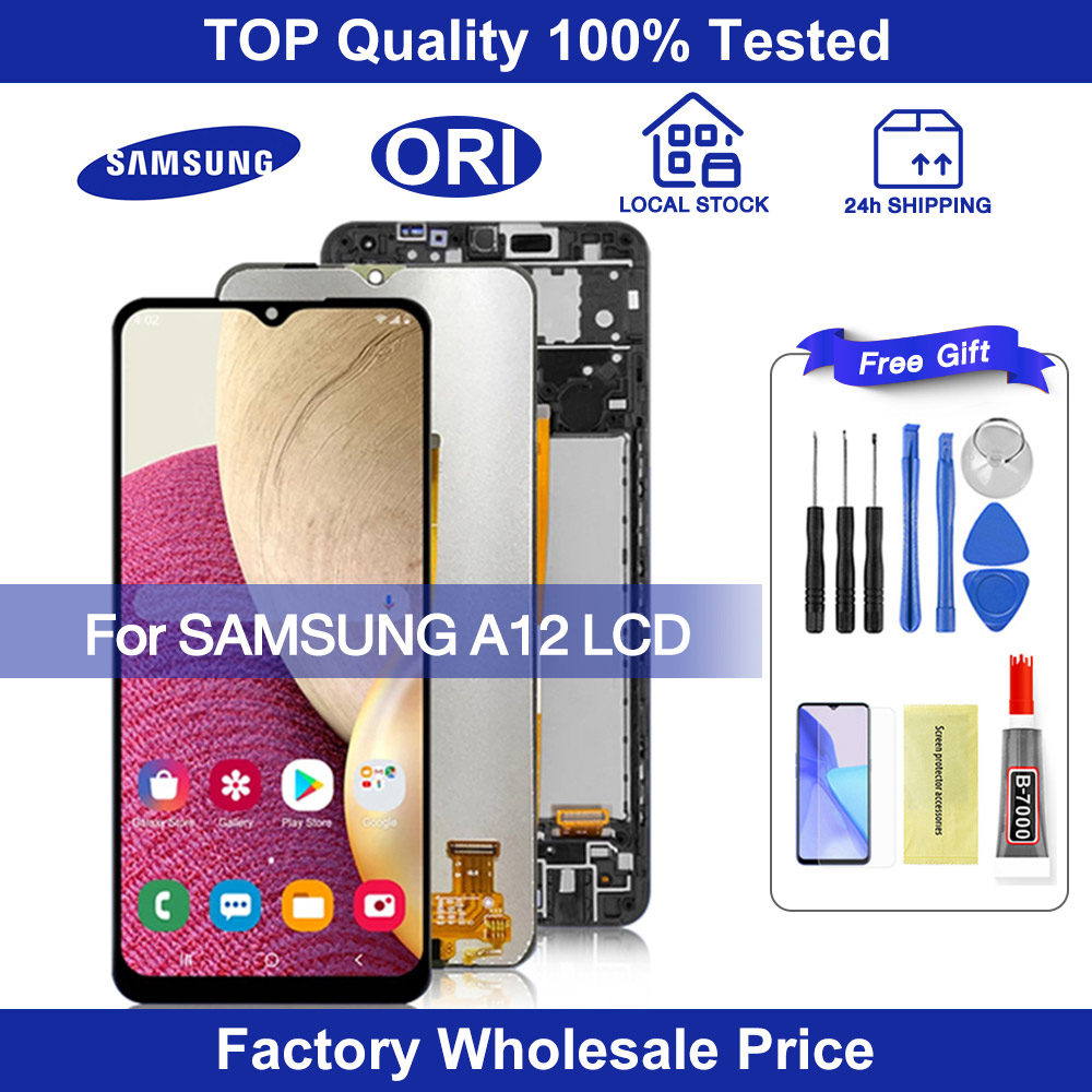 Original For Samsung Galaxy A12 LCD Touch Screen Digitizer Assembly Replacement with Frame For ...