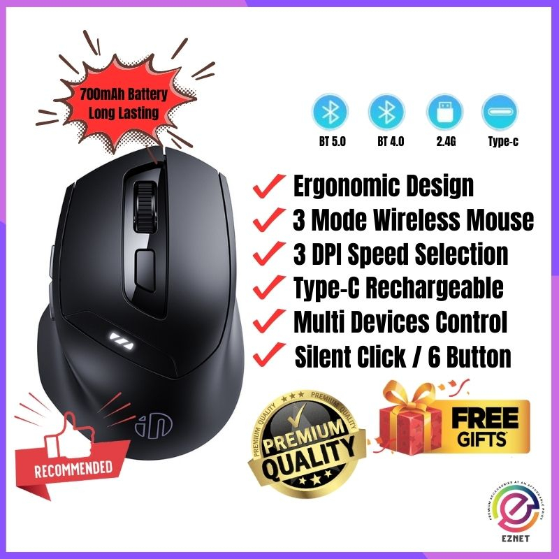EZNET Wireless Mouse Silent Rechargeable Ergonomic Mouse Bluetooth ...