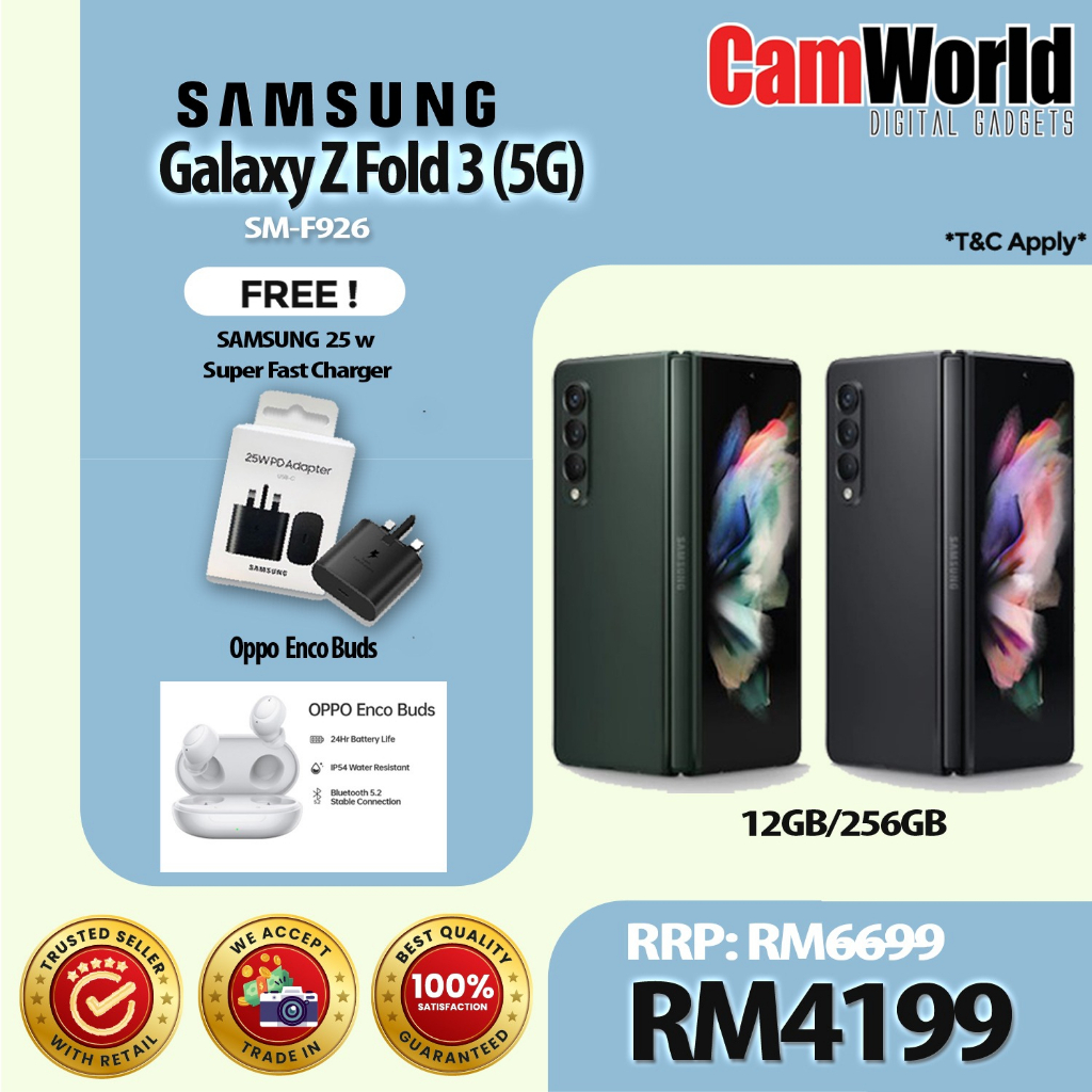 Samsung Galaxy Z Fold 3 5G / Fold3 ( 12GB + 256 GB ) With Enco Buds ...