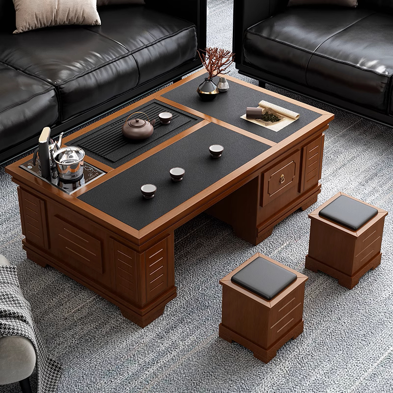 SOLID WOOD Luxury Chinese Office Tea Table With Storage Complete Set ...