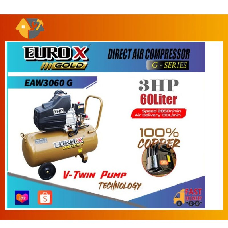EUROX GOLD 3HP 60L Direct Drive Air Compressor EAW3060G | Shopee Malaysia