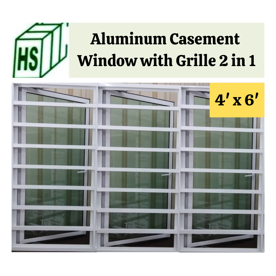 Aluminum Full Set Casement Window with Grille 2 in 1 (4 feet x 6 feet ...