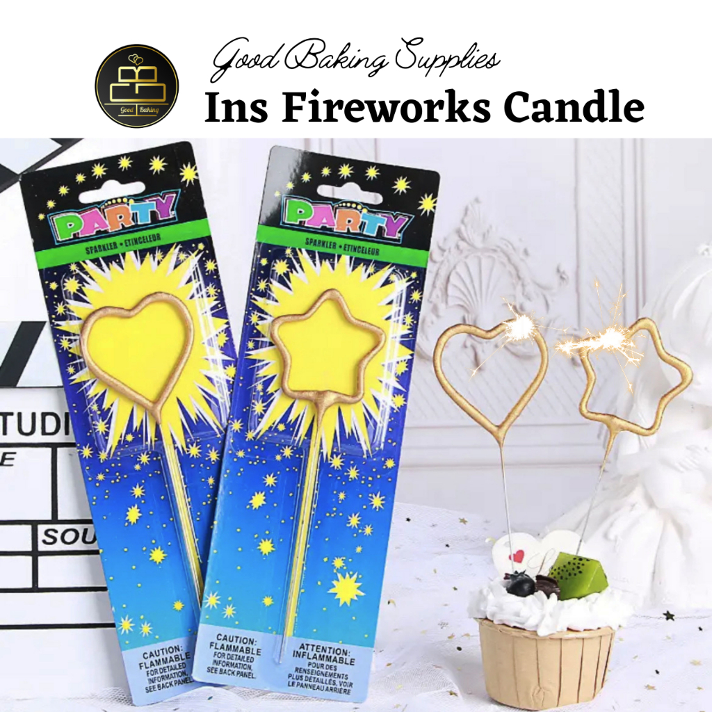 17cm STAR/LOVE Sparkler Fireworks Sparkling Candle Cake Topper Party ...