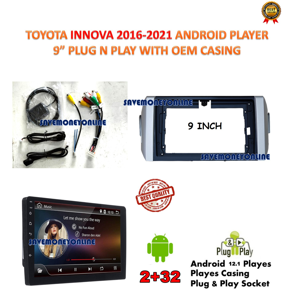 TOYOTA INNOVA 2016 - 2021 ANDROID PLAYER 9 INCH PLUG N PLAY WITH OEM ...