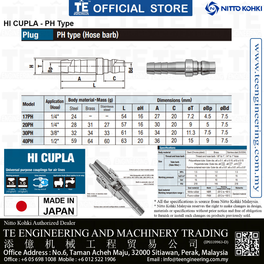 NITTO KOHKI PH Type Pneumatic Air Quick Coupler (HI CUPLA 20 PH, 30 PH, 40 PH) | Shopee Malaysia
