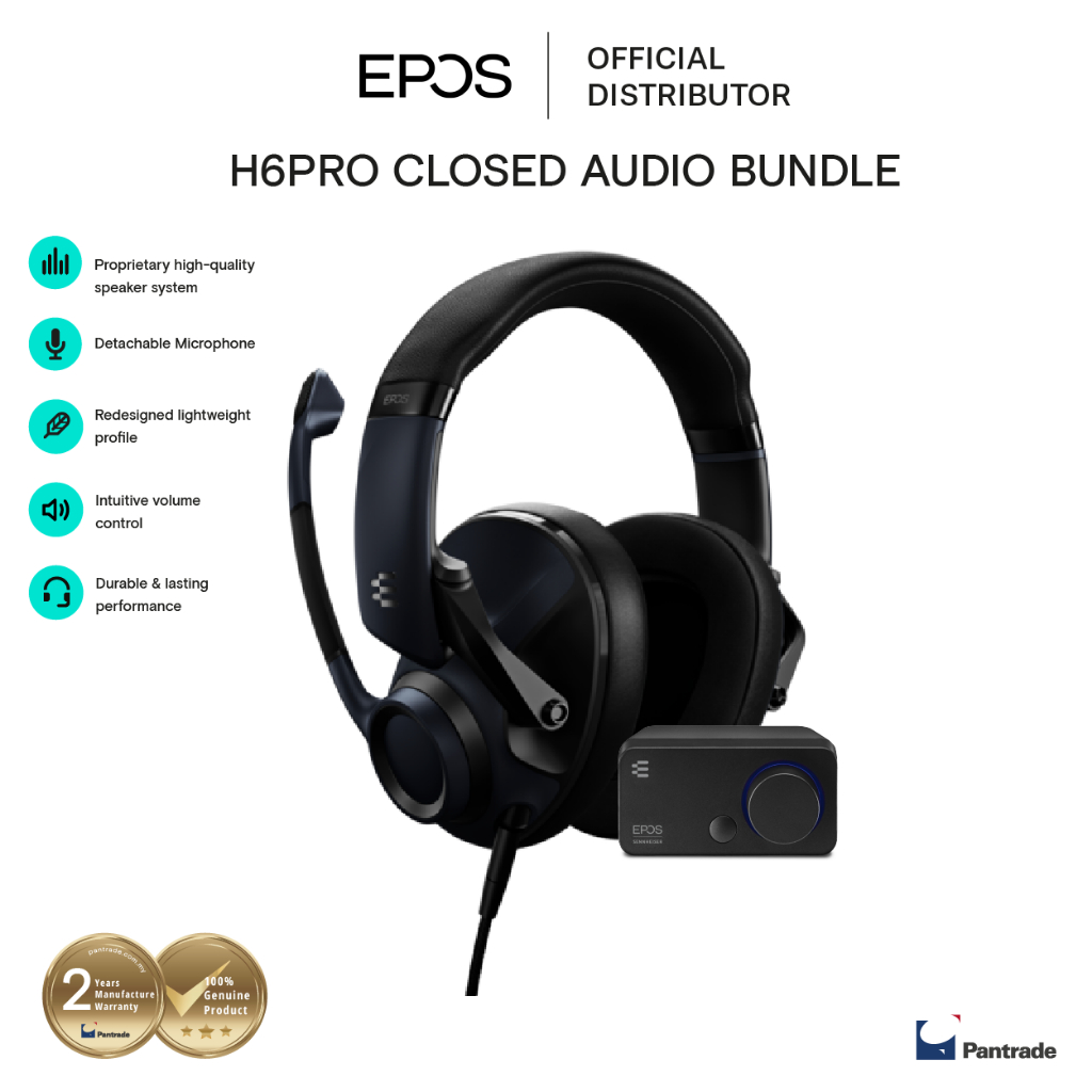 EPOS H6PRO Audio Bundle Closed Acoustic Wired Gaming Headset with ...