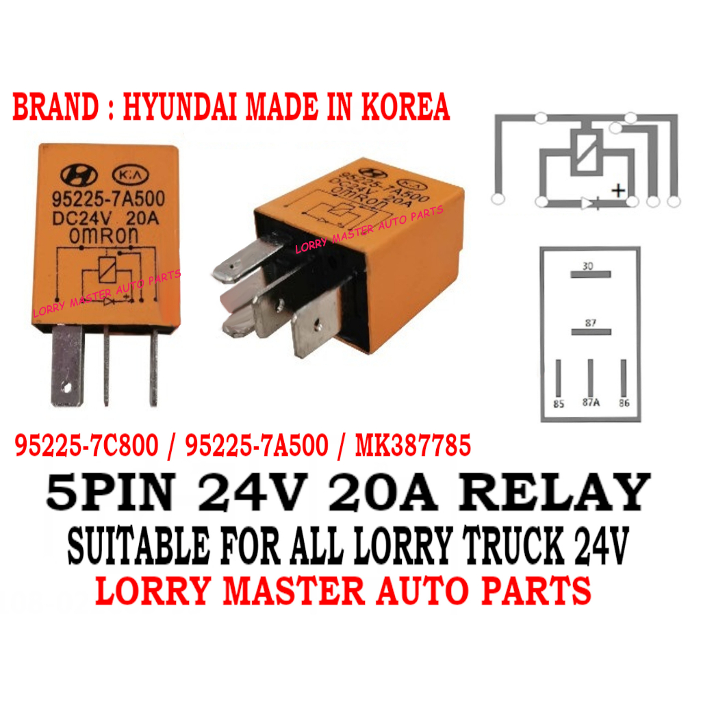 5PIN 24V 20A 95225-7A500 20A95225-7A500 MK387785 HEAD LAMP RELAY ...