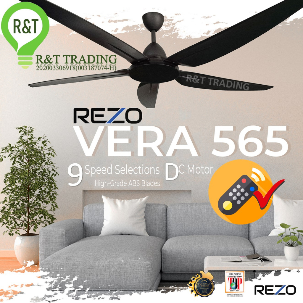 REZO CLASSIC VERA565 Remote Control 56" Ceiling Fan DC Motor High ...