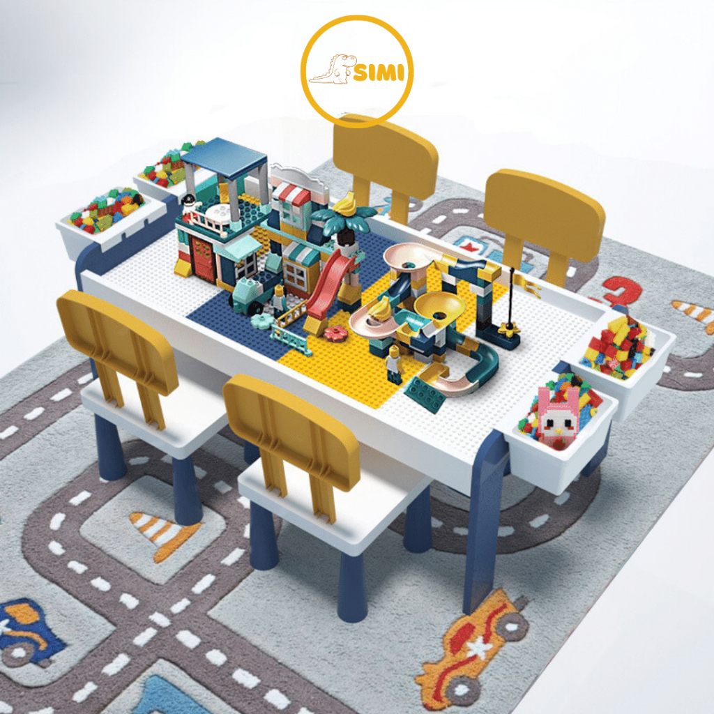 SIMI Children Wooden Multifunction Blocks Table Chair Set Education Toy ...