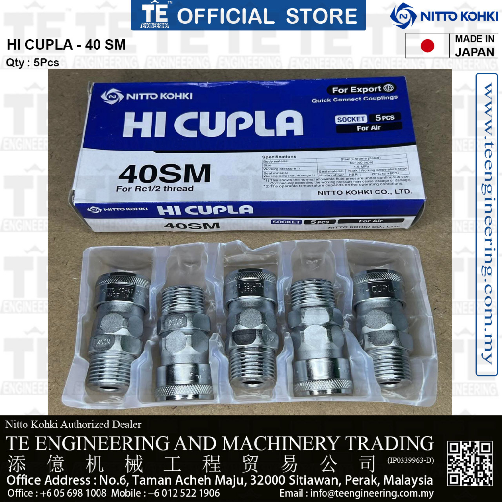 NITTO KOHKI 40SM Type Pneumatic Air Quick Coupler 5Pcs Per Box (HI CUPLA 40 SM) | Shopee Malaysia