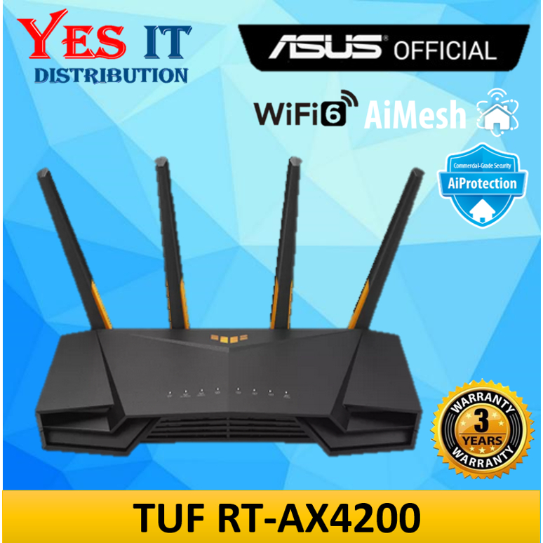 Asus TUF RT-AX4200 Wi-Fi 6 (802.11ax) MU-MIMO Gigabit AX WiFi6 Router ...