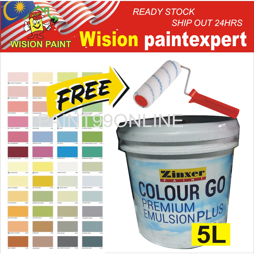 ( 5L ) ZINXER Colour Go - Premium Emulsion Plus ( FREE 7" ROLLER SET ...
