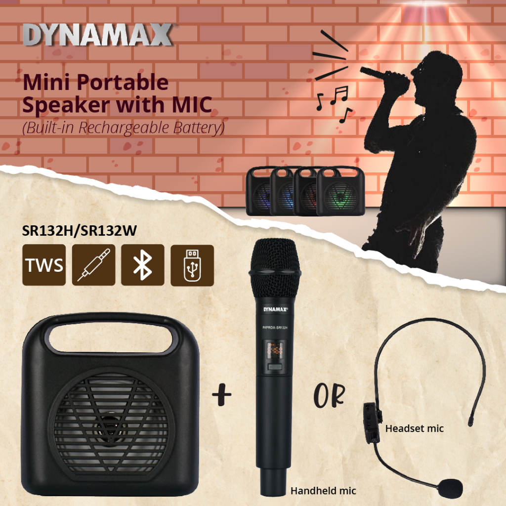 DYNAMAX SR132 Mini Portable Speaker Box Bluetooth with UHF Wireless Mic ...