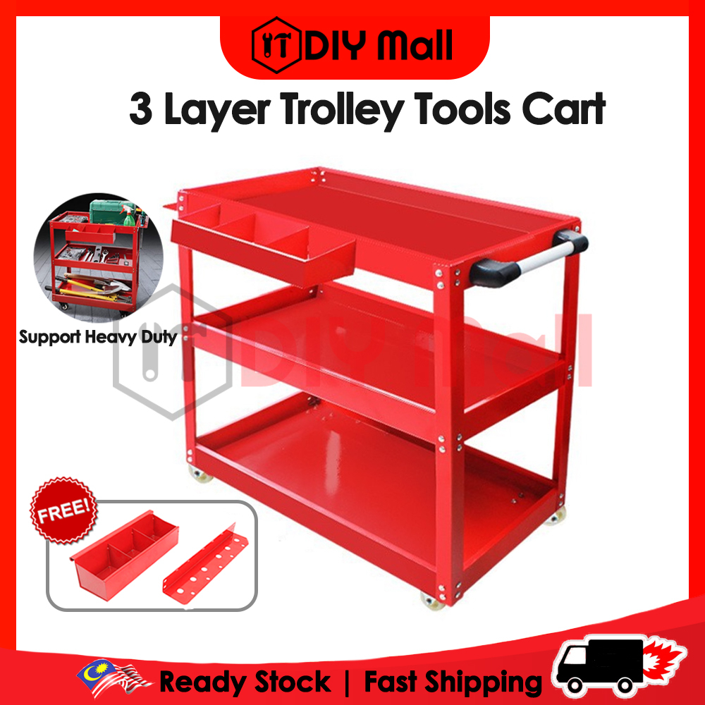 DIYMALL 3 Layer Trolley Tools Cart 400KG Metal Steel Service Tool ...