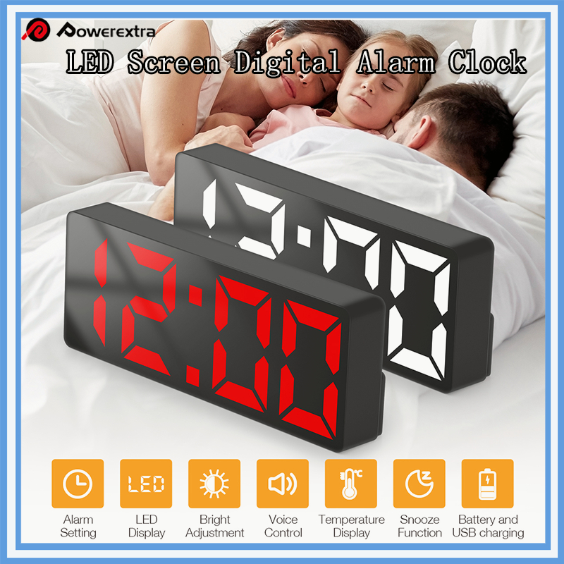 Digital Alarm Clock LED Screen Electronic Clock Bedroom Temperature ...