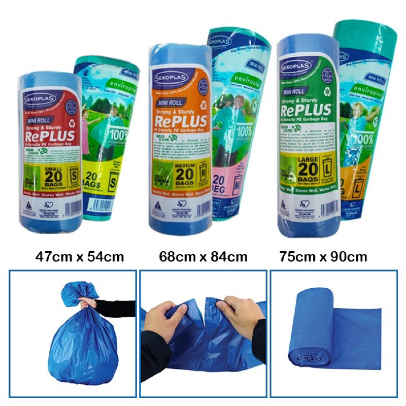 SEKOPLAS Replus Mini Garbage Bag Roll 20 Pcs Eco Friendly Plastic Bag ...