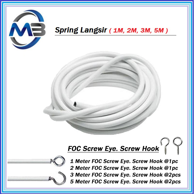 1 2 3 5 Meter Curtain Rod Expanding Spring Tali Dawai Langsir - White ...