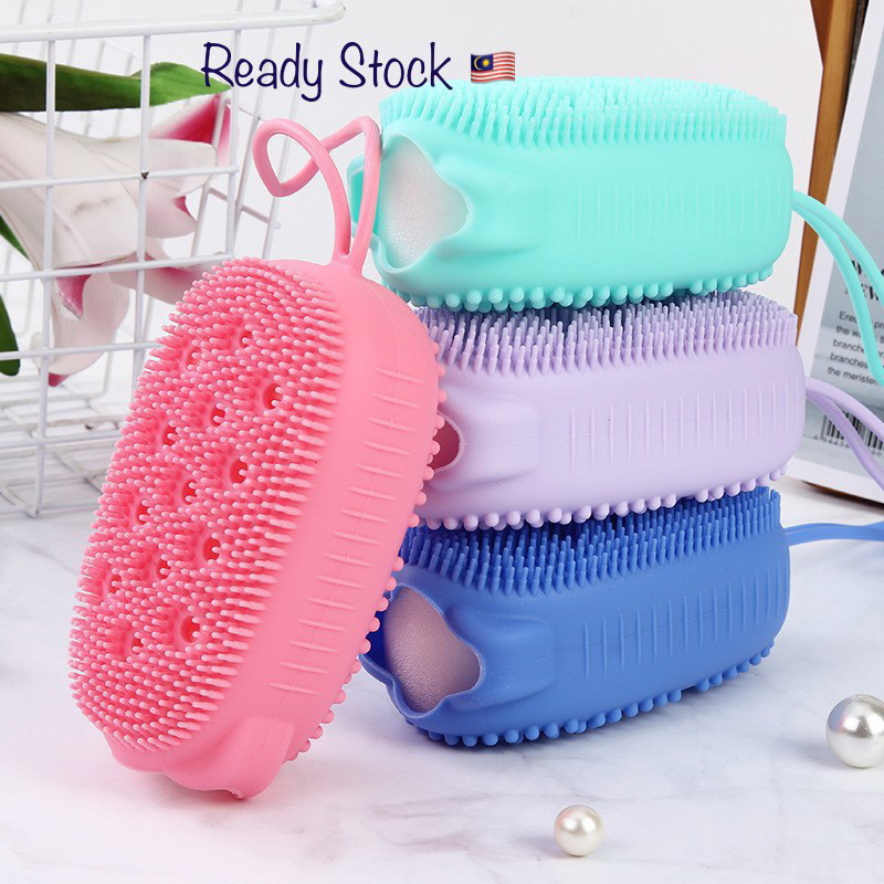 2 pcs Silicone Sponge Mandi Badan Bubble Bath Shower Body Brush Double ...