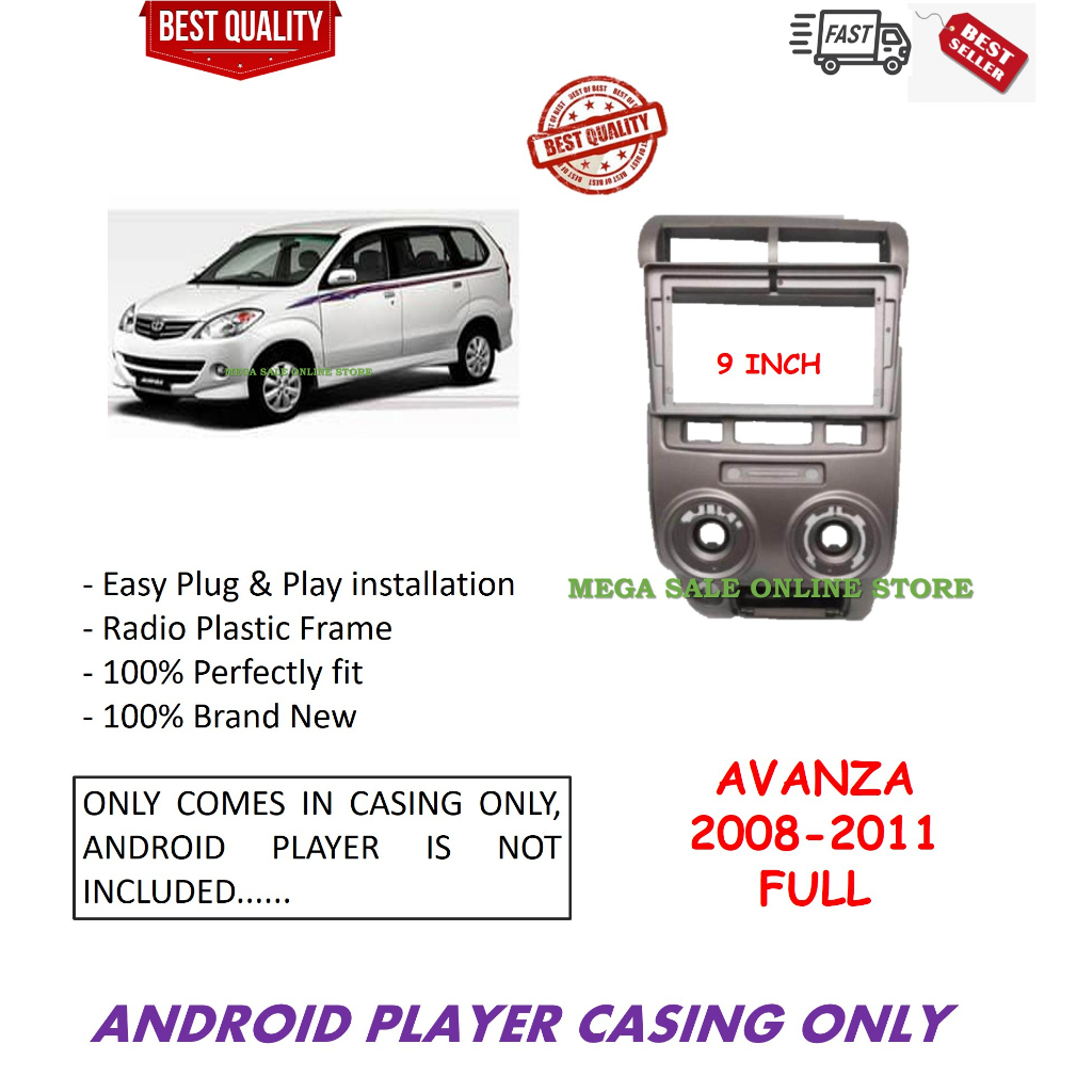 ANDROID PLAYER CASING FOR TOYOTA AVANZA 2008 - 2011 9 INCH | Shopee ...
