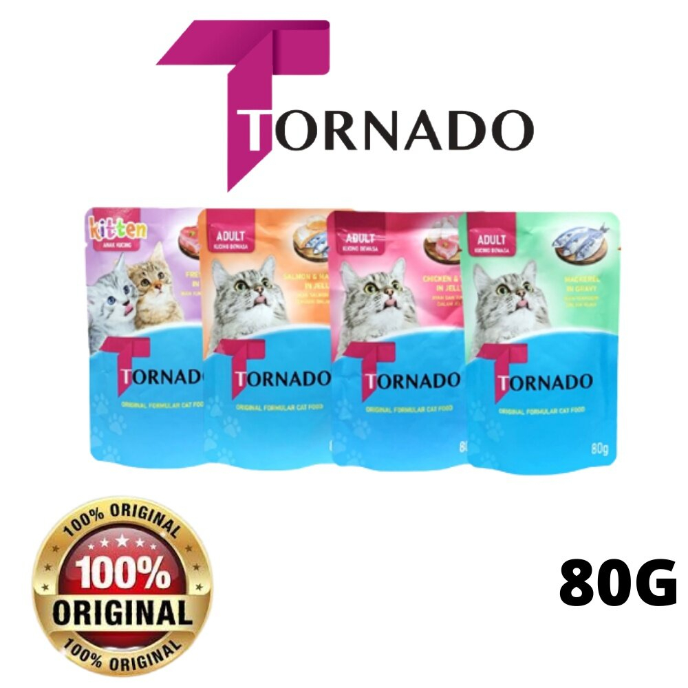 (EXP: 01/24)Tornado Cat Food Pouch 80g (Mackerel , Chicken & Tuna , Salmon & Mackerel , Kitten ...