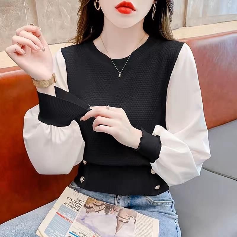 NEW FASHION KOREAN WOMAN ROUND NECK LONG SLEEVE BAJU LENGAN PANJANG ...