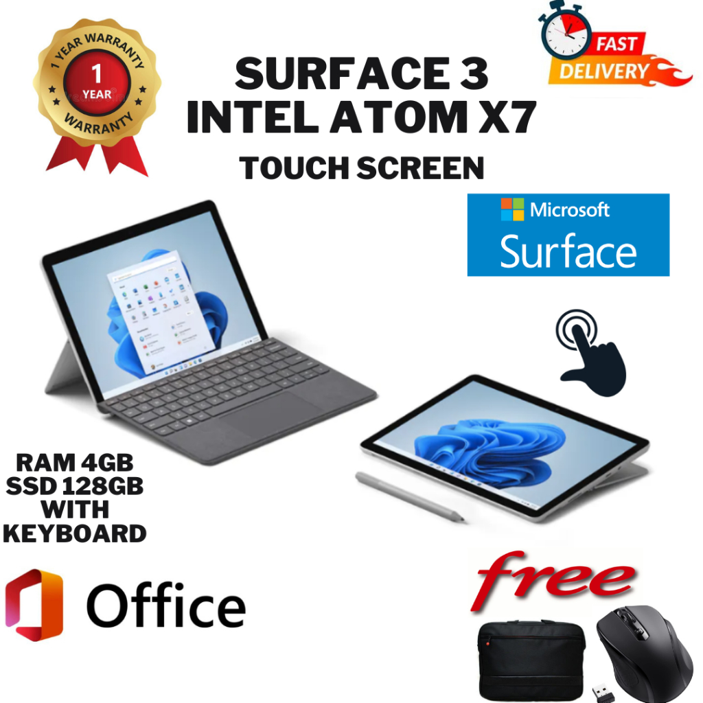 Microsoft Surface 3intel Atomram 4gbssd 128gbkeyboarduniversal Pen 8569