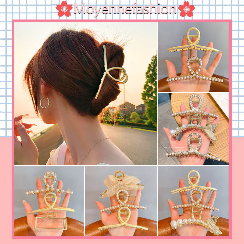 Korean Version Metal Grab Clip Bowknot Pendant Hairpin Pearl Hair claw ...