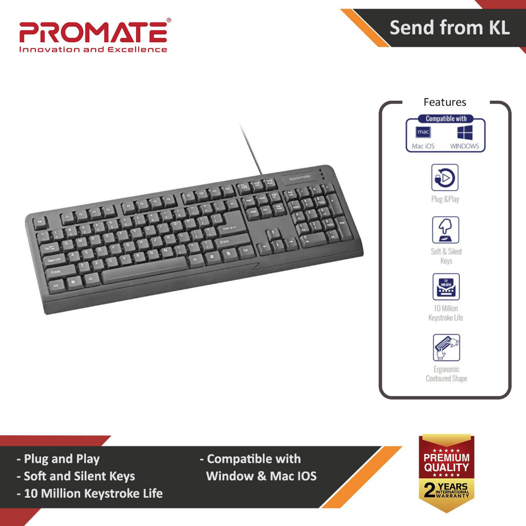 Promate Full-Sized Keyboard Professional USB Wired Keyboard with ...