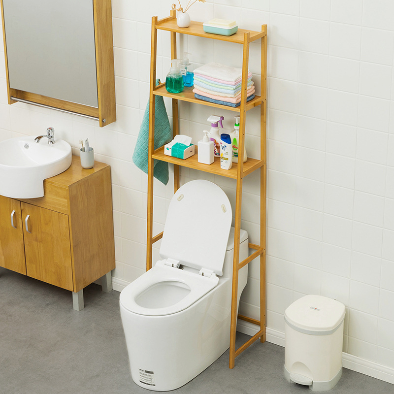 Toilet bathroom storage rack bamboo floor to floor toilet toilet ...