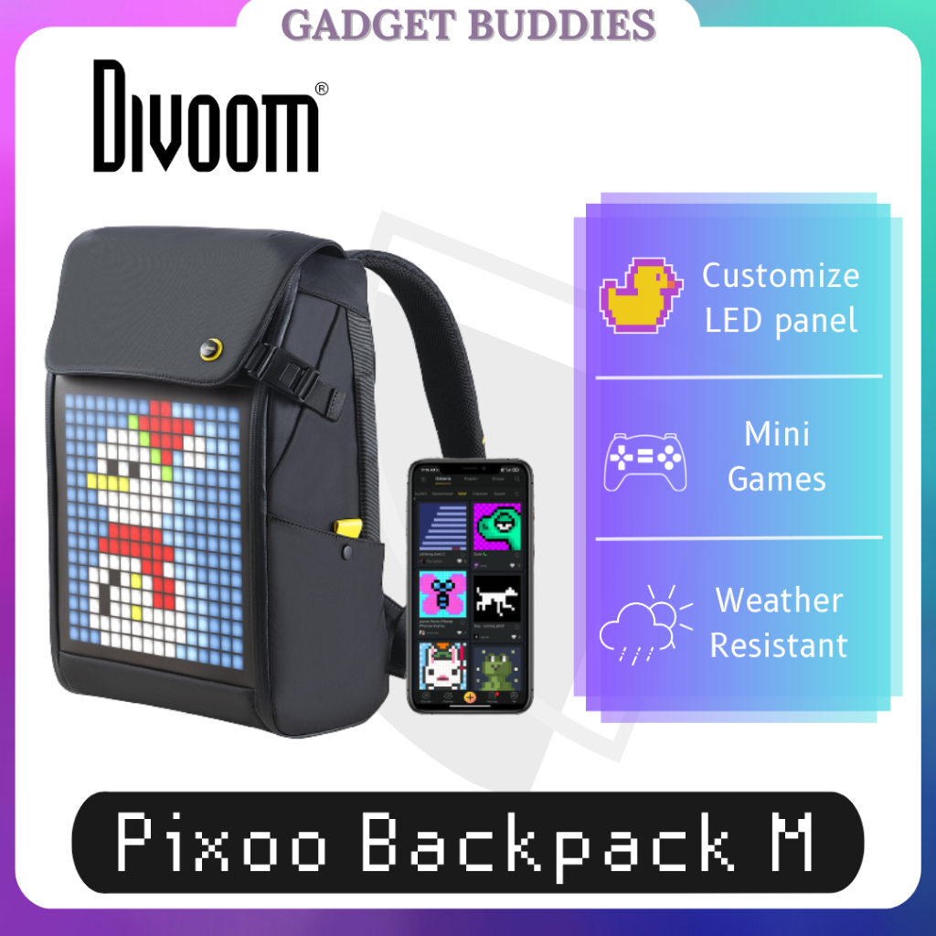Divoom Pixoo M Backpack Customisable Pixel Art Multi Compartments ...