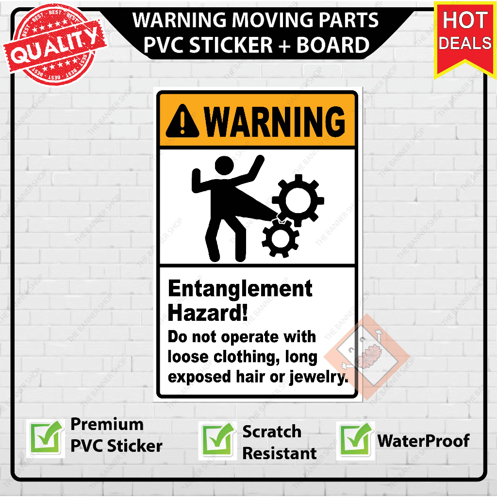 Warning Entanglement Hazard , Machine Operating Signage PVC Sticker ...