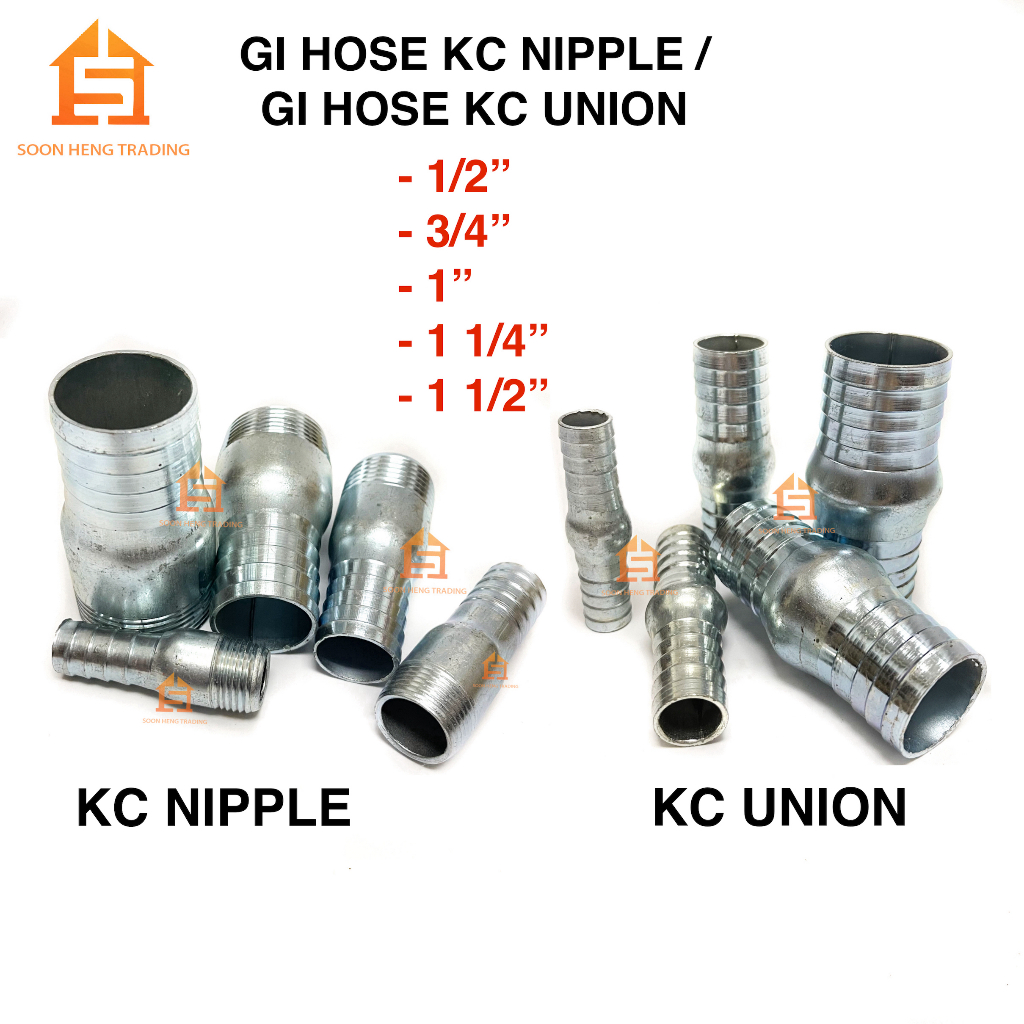 GI KC Nipple/ KC Union [1/2", 3/4", 1", 1 1/4", 1 1/2"] Galvanized Iron Steel Hose Joint King ...