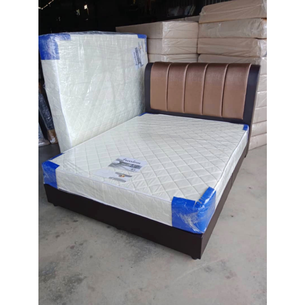 🔥PROMOSI🔥Katil Queen PVC Kulit Coklat + 6/8 Inci Queen Foam Tilam ...