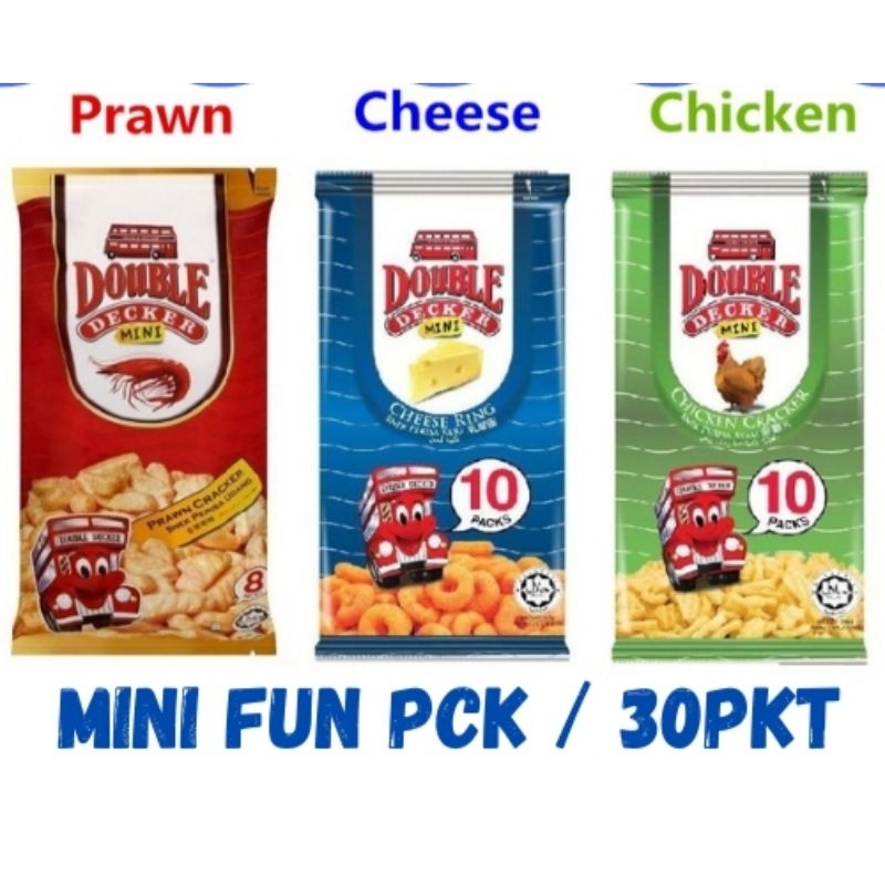 DOUBLE DECKER MINI FUN PACK 30x10G~15G ( PRAWN / CHEESE RING / CHICKEN ...