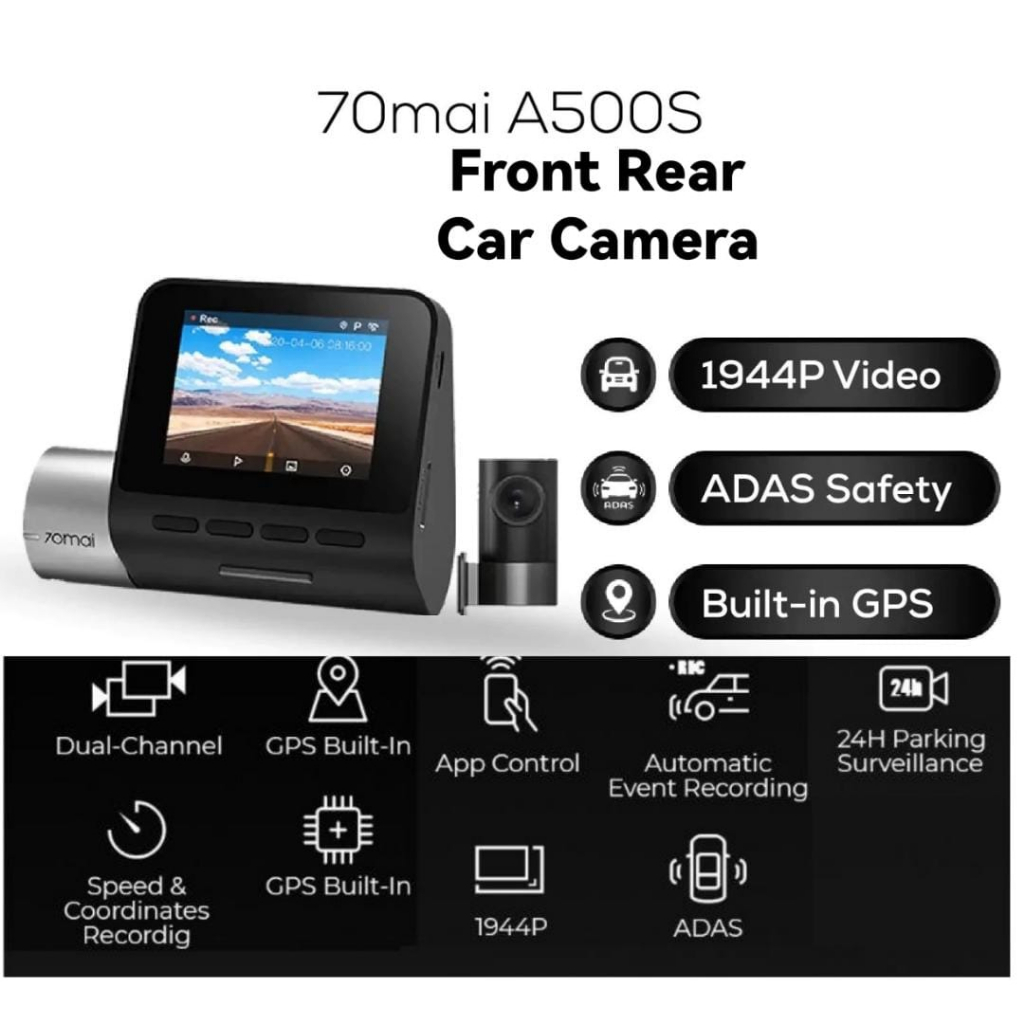 70Mai A500S Front Rear Car Dashcam Camera Recorder With WIFI App ...