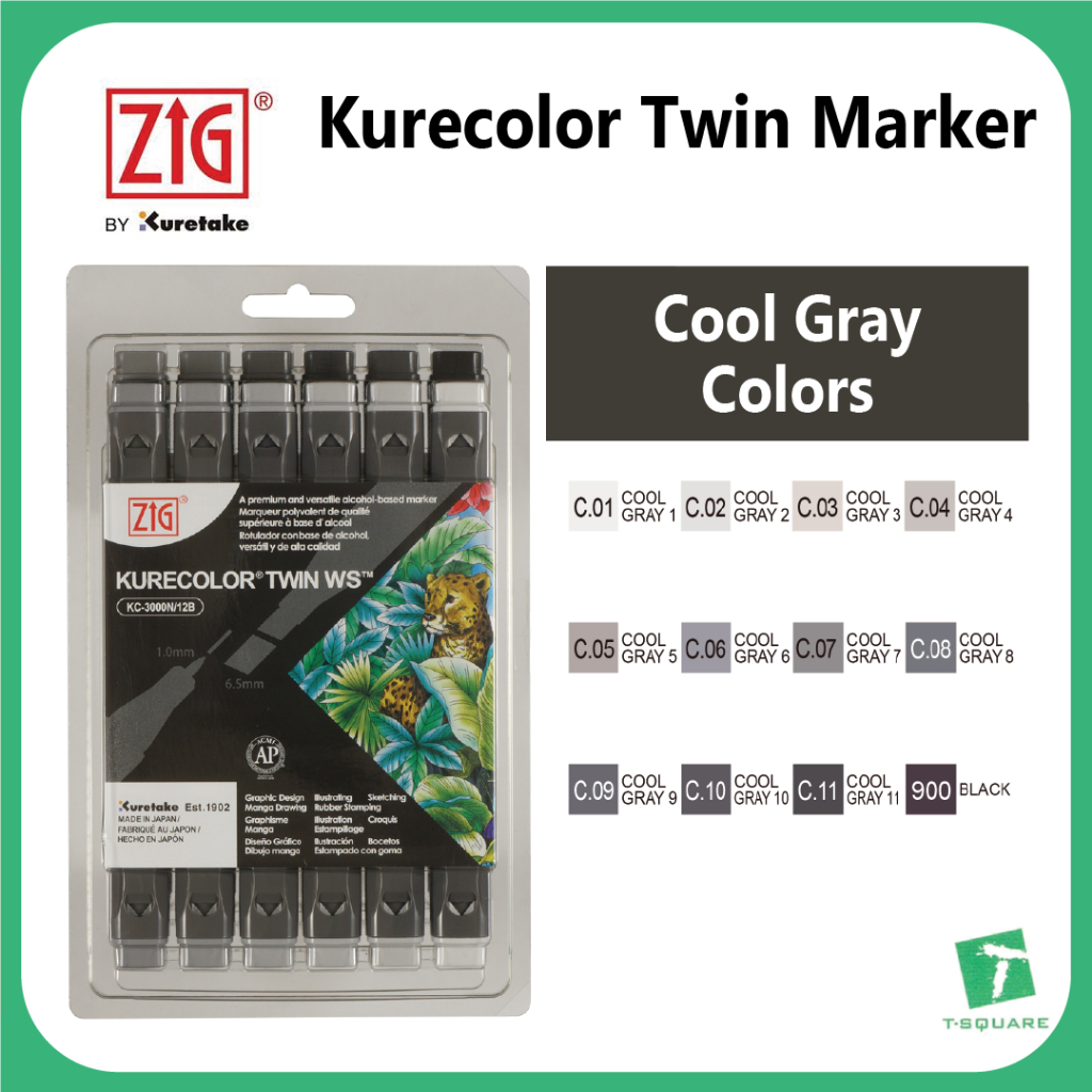Kurecolor Twin Marker Cool Gray 12 Colors / Alcohol Based Marker ...