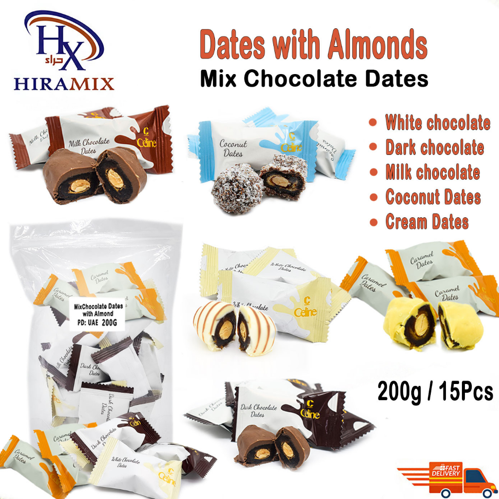Kurma Badam Coklat | Almond Chocolate Dates | Kurma Almond | White ...