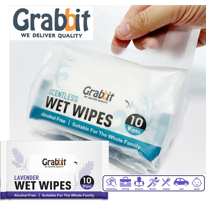 Grabbit Wet Wipes Non-Alcohol Wet Tissue (10 Pcs / Pack) | Shopee Malaysia