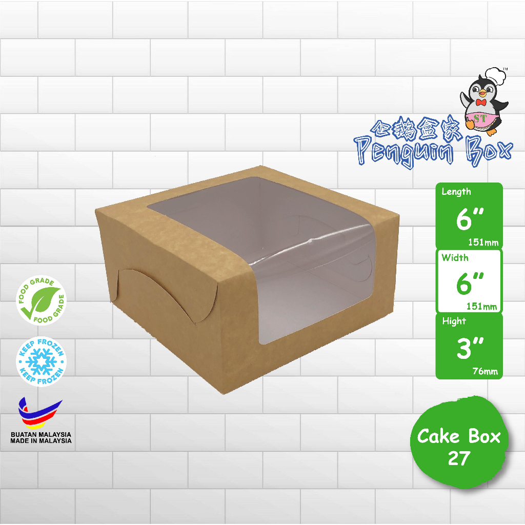 Cake Box 6"x6"x3" with Window @ RM1.32/pc 【100pcs/Order】Dessert Box ...