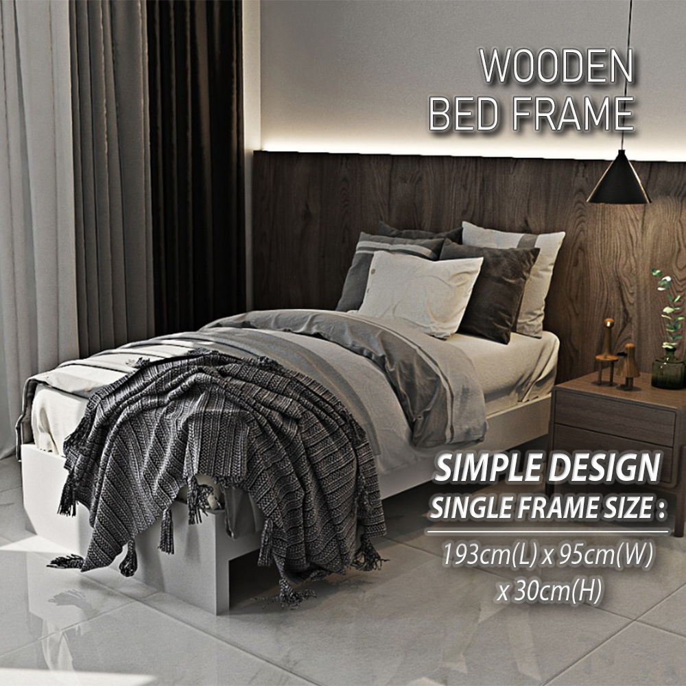 QB HP053 (Single/Queen) Bed Frame Katil Wooden Bed Frame Simple ...