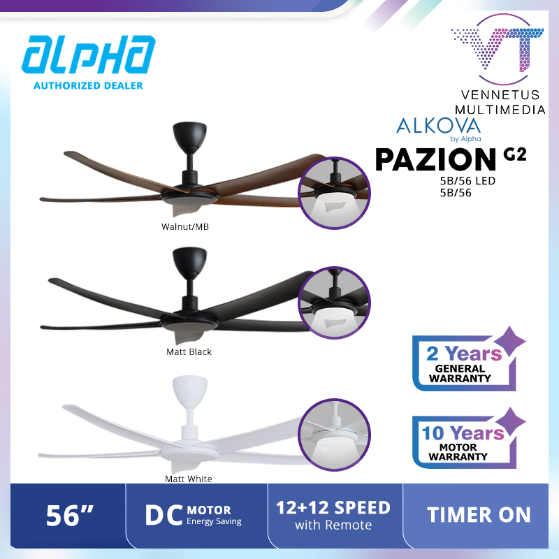 ALPHA Alkova - PAZION G2 56 Inch LED DC Motor Ceiling Fan with 5 Blades ...