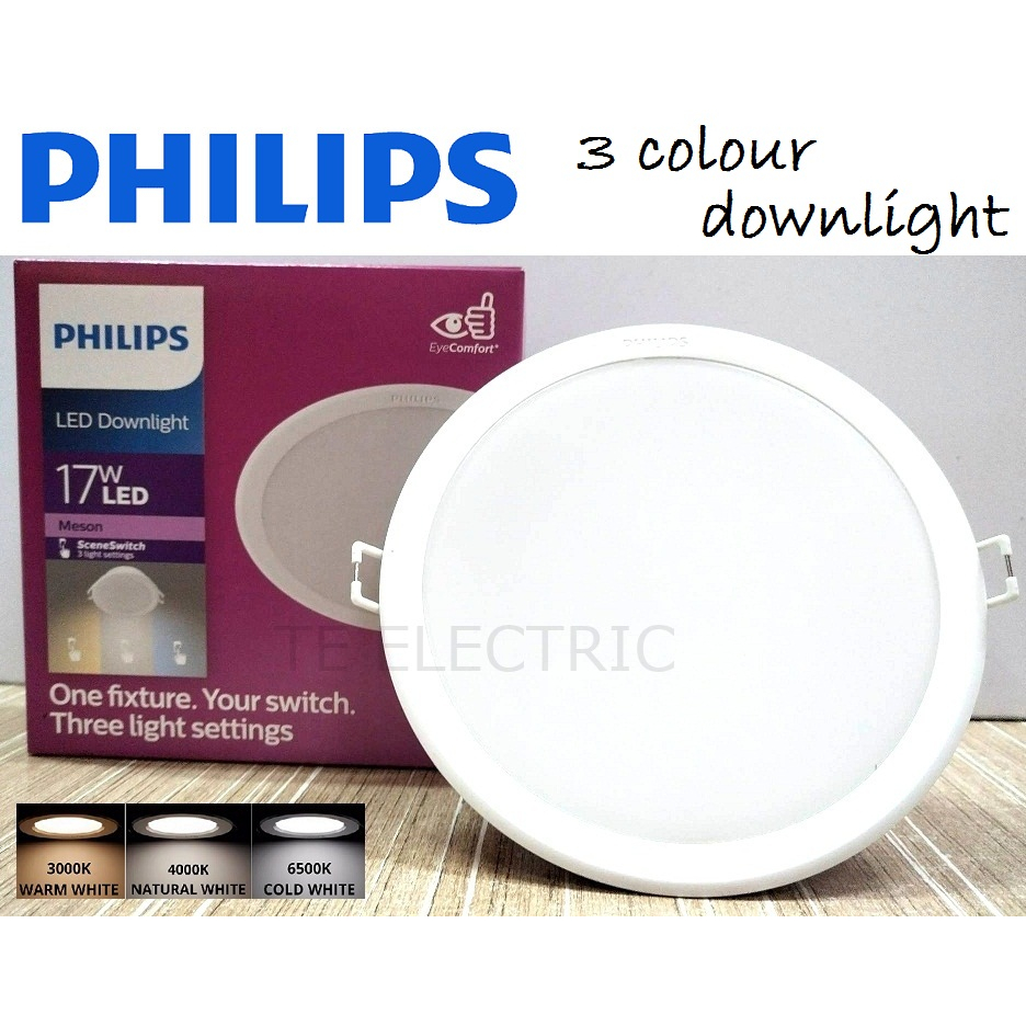 (3 IN 1) PHILIPS 6" SCENE SWITCH 3 COLOUR LED DOWNLIGHT 17W TIGA COLOR ...