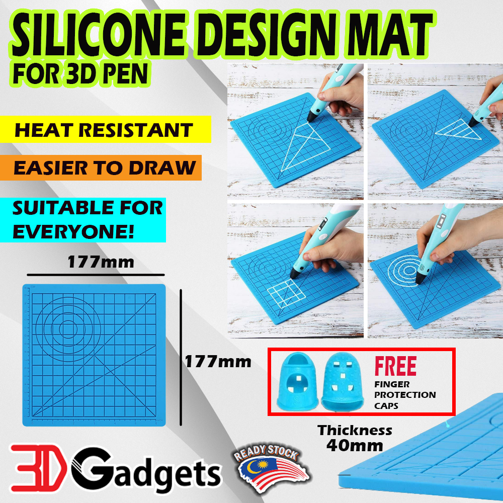3D Pen Silicone Design Drawing Mat with 2 Finger Protector Caps 3D ...