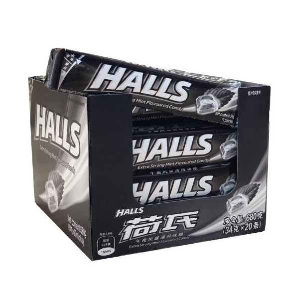 Halls Candy Extra Strong Mint Flavoured Candy Stick Rolls (34g ...