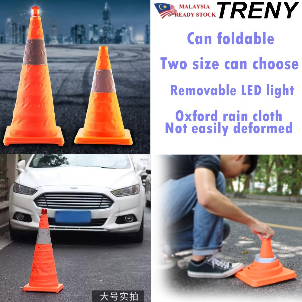 TRENY [70CM] PORTABLE EXPANDABLE FOLDABLE SAFETY TRAFFIC ROAD CONE ...