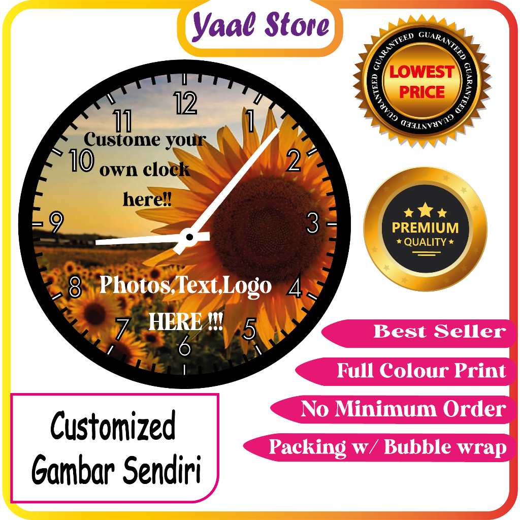 CUSTOM WALL CLOCKJam Dinding Custom Viral/Print Design Sendiri Full ...