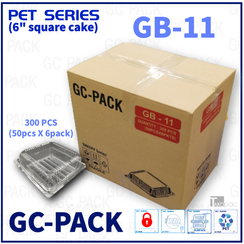 GB-11 6"Square Cake PET Plastic Tray with Lock (BULK 300pcs±) GC PACK ...
